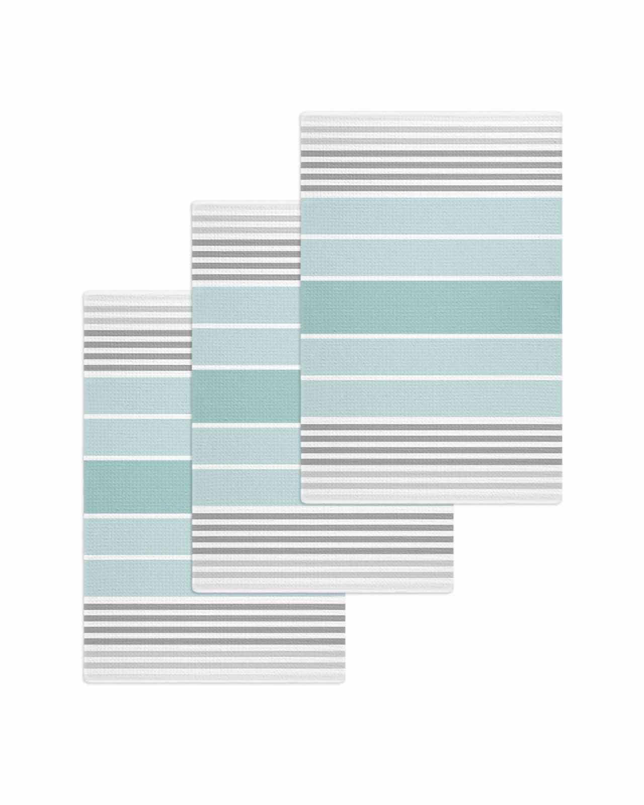 Aqua Ombre Stripes Kitchen Dish Towels for Drying Dishes Set of 3, Modern Abstract Stripes ...