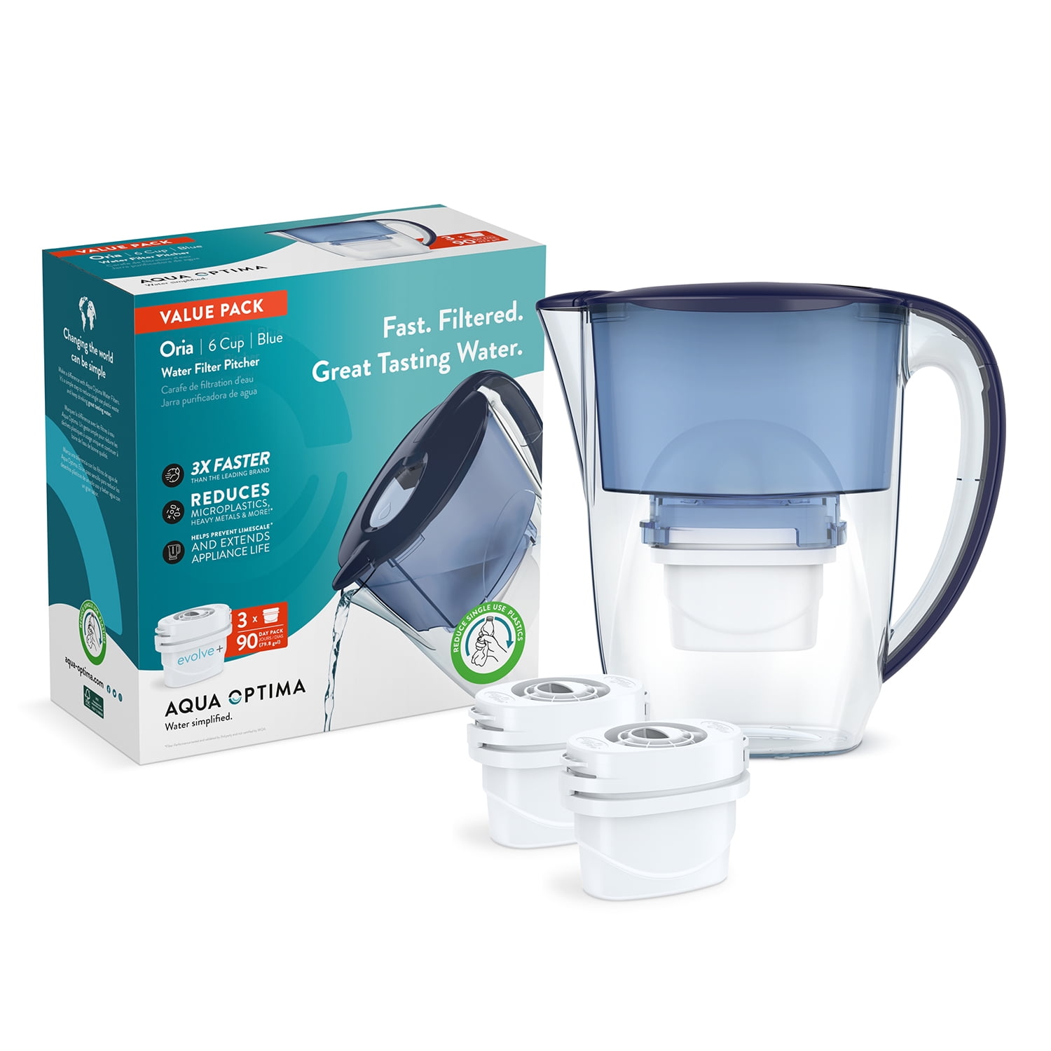 Aqua Optima Water Filter Pitcher Value Pack for Tap and Drinking Water ...