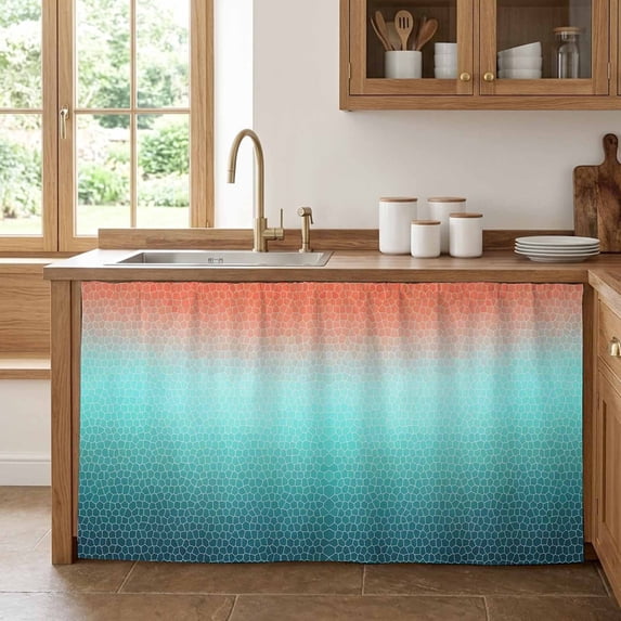 Aqua Orange Mosaic Cabinet Curtains 28" W x 51" L, Minimalist Abstract ...