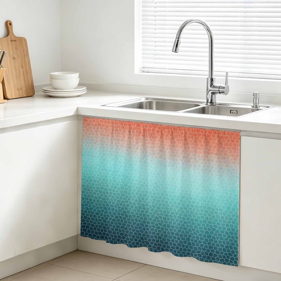 Aqua Orange Mosaic Cabinet Curtains for Kitchen 11"W x 13"L, Minimalist ...