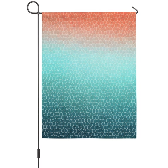 Aqua Orange Mosaic House Flags For Outdoor, Minimalist Abstract ...