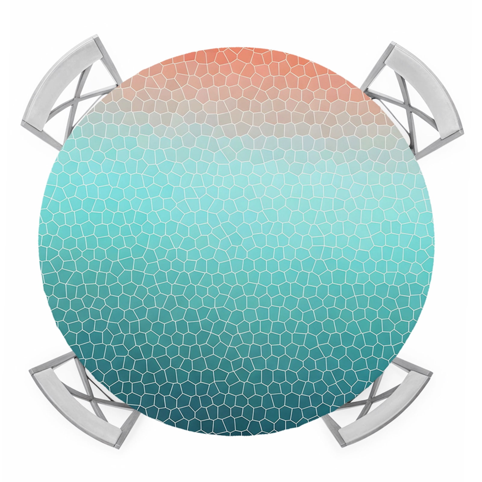 Aqua Orange Mosaic Round Table Cover, Minimalist Abstract Hexagonal ...