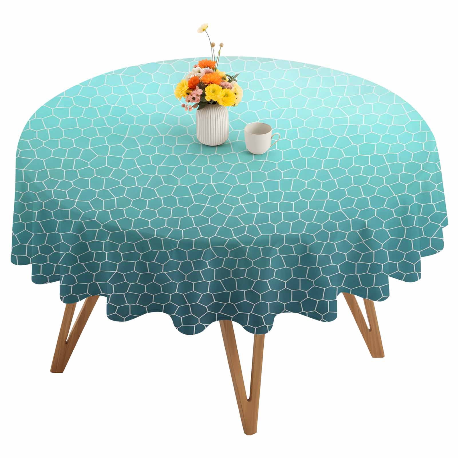 Aqua Orange Mosaic Round Tablecloth 54 inches Minimalist Abstract ...
