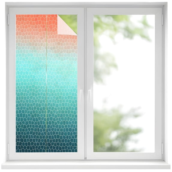 Aqua Orange Mosaic Window Privacy Film, Minimalist Abstract Hexagonal ...