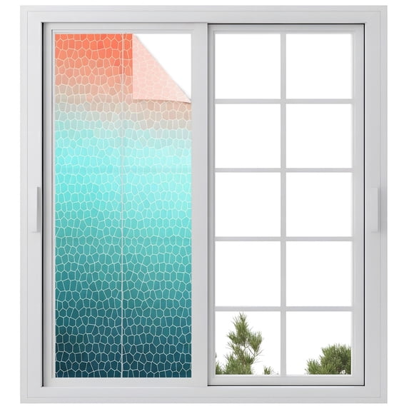Aqua Orange Mosaic Window Privacy Film, Minimalist Abstract Hexagonal ...