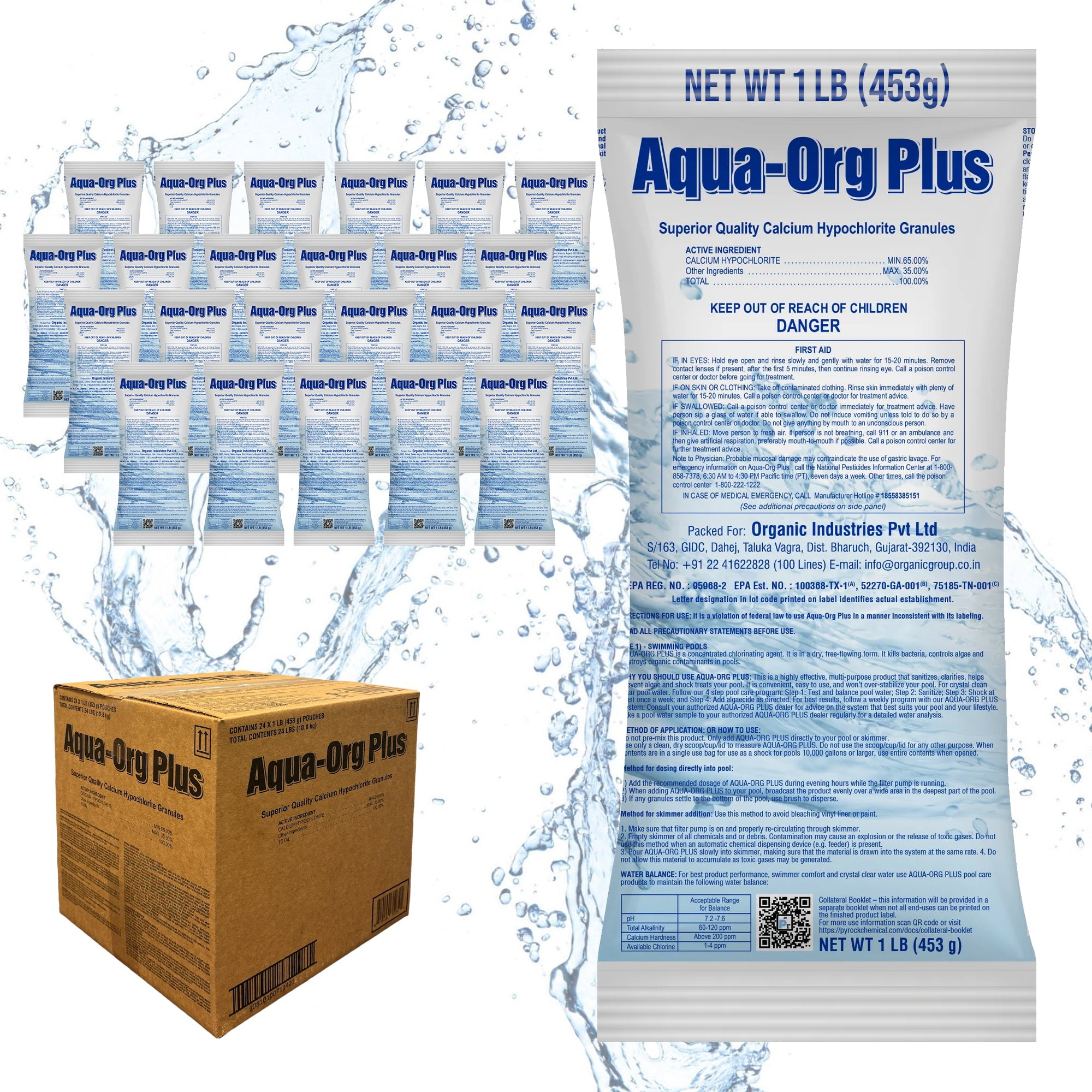 Aqua-Org Plus Calcium Hypochlorite Chemicals, Chlorine Pool Shock, 24 ...