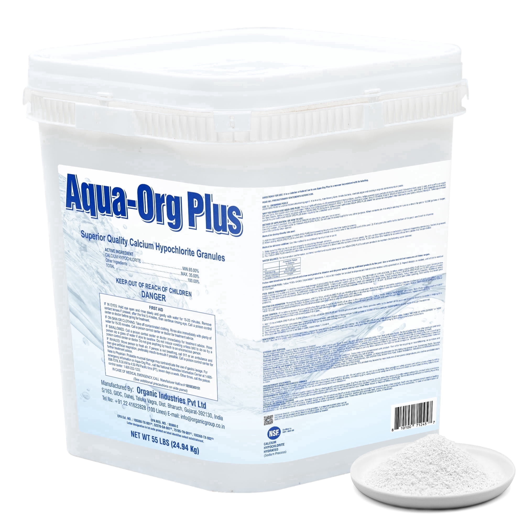 Pool Shock - Aqua-Org Plus - Calcium Hypochlorite 50 lbs Bucket ...