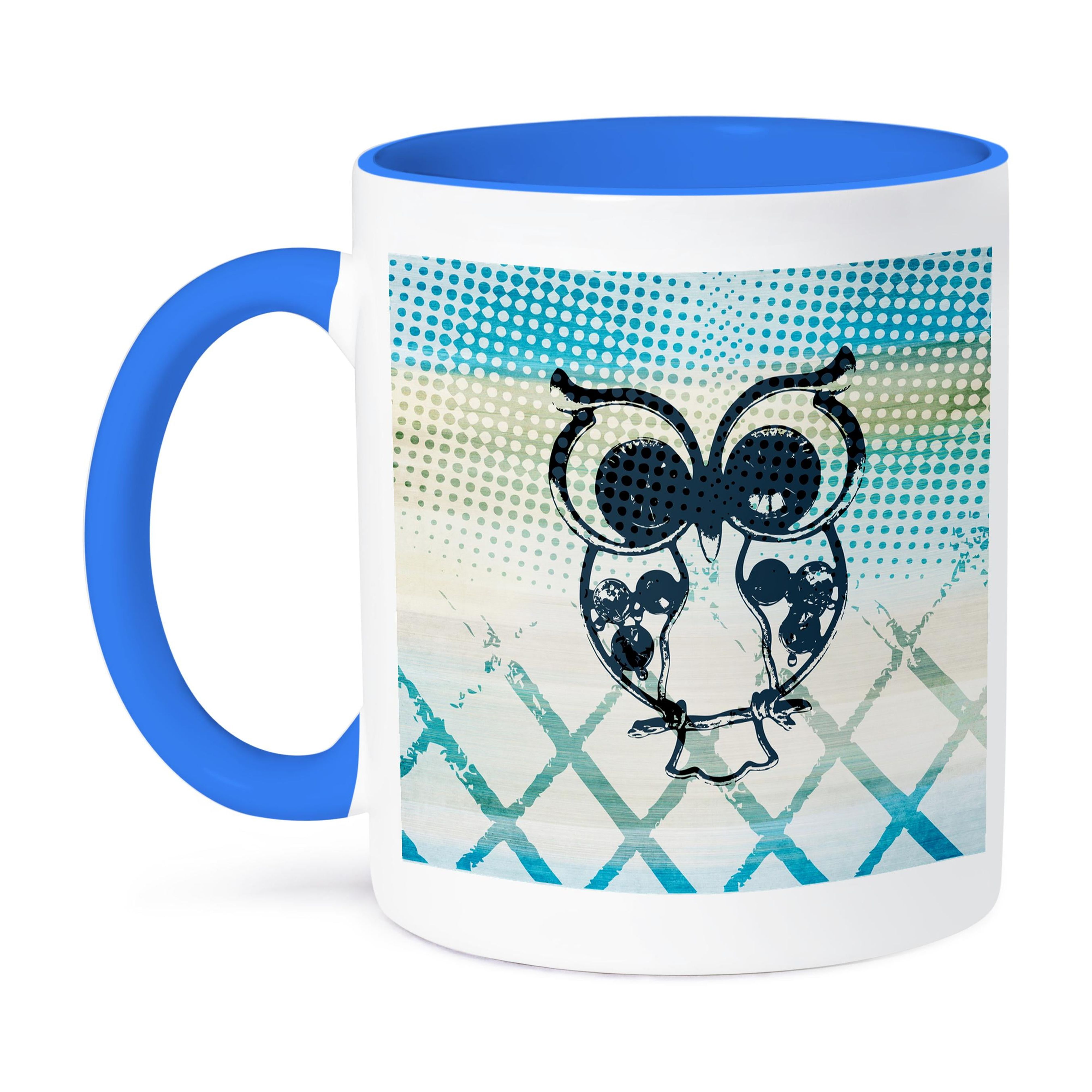 3dRose, Aqua Owl Steam punk retro art, 15oz Two-Tone Blue Mug - Walmart.com