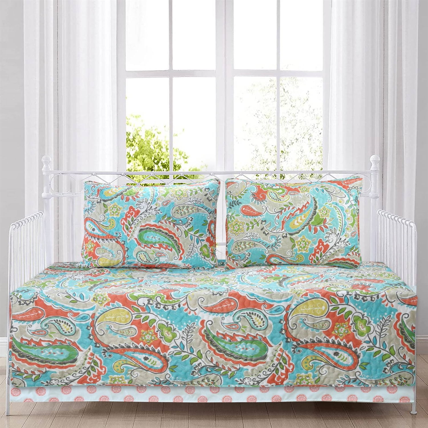 Aqua Paisley Floral 4 Piece Daybed Cover Set - Walmart.com