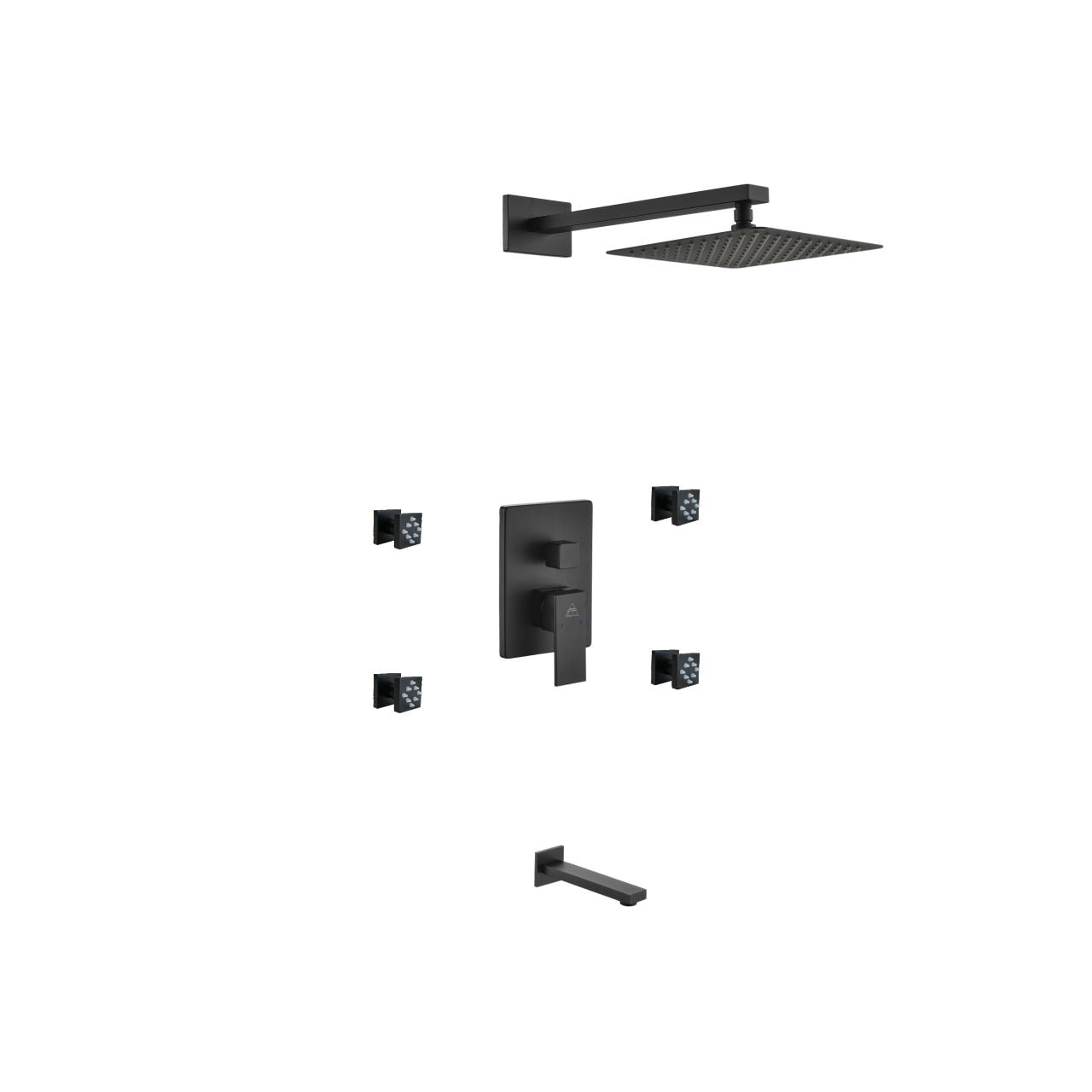 Aqua Piazza Matte Black Shower Set with 8" Square Rain Shower, 4 Body ...
