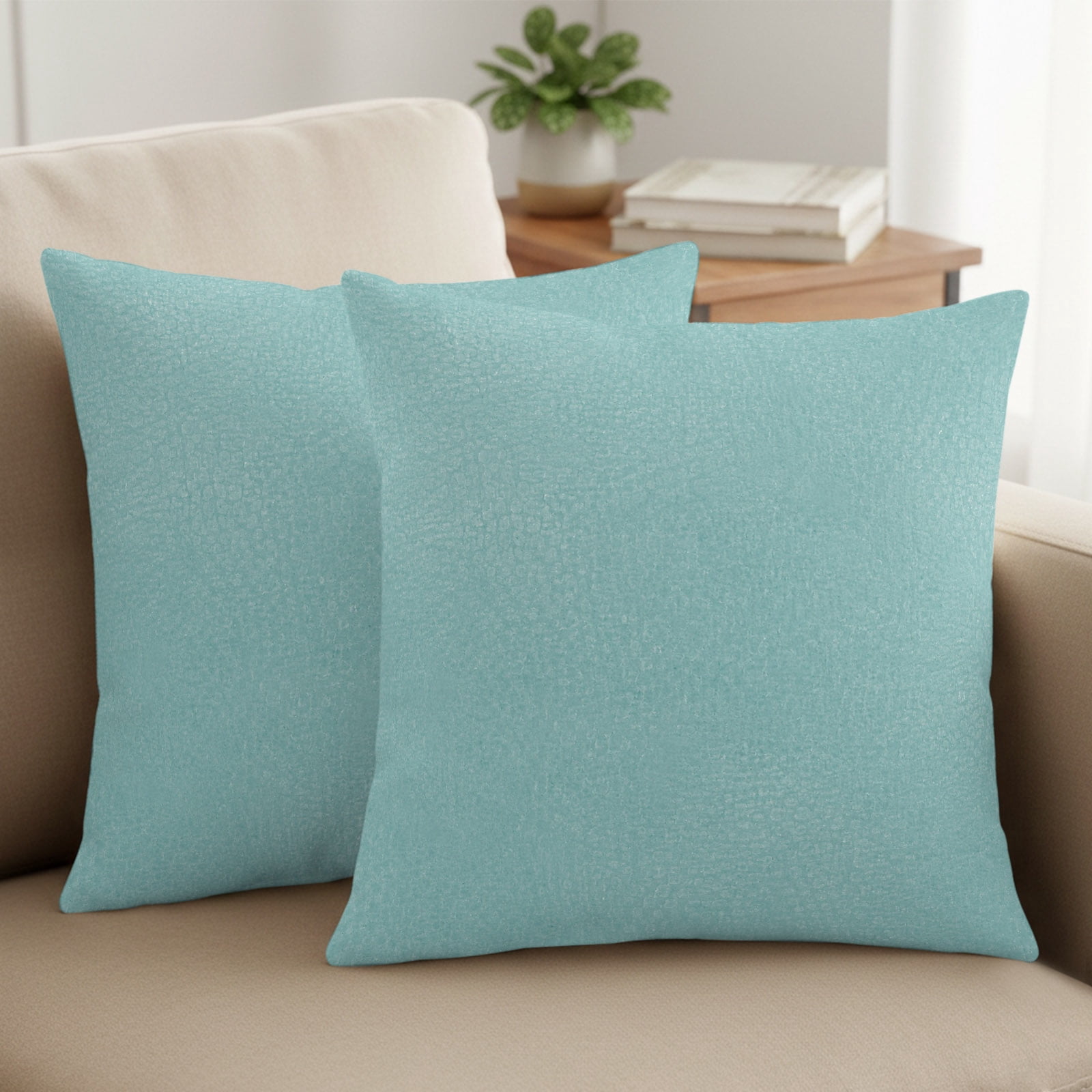 Aqua Pillow Covers Set of 2, Natural Solid Color Organic Mottling ...