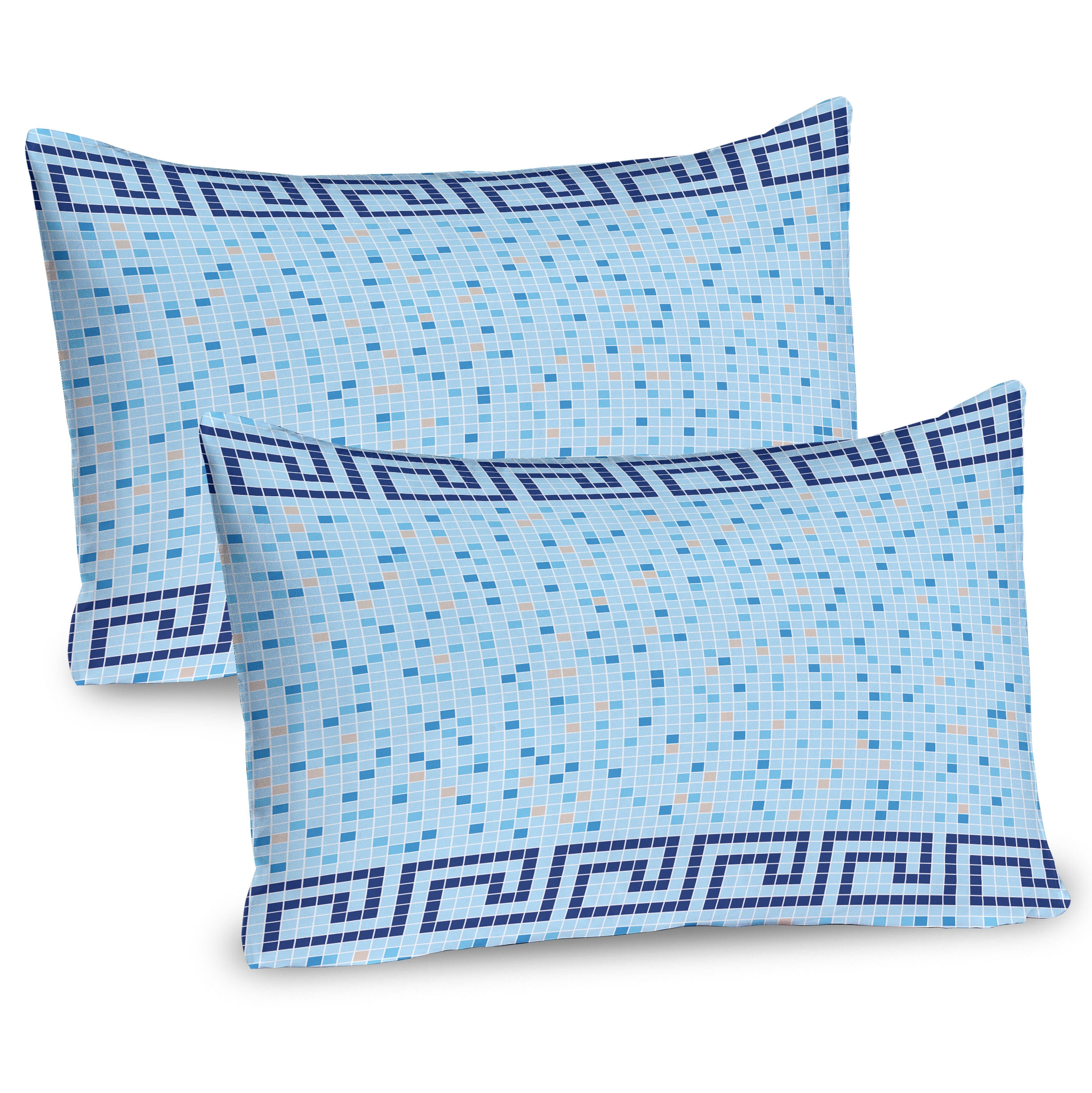Aqua Pillow Sham Set of 2, Antique Greek Border Mosaic Tile Squares ...