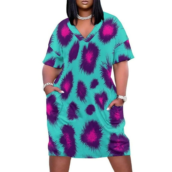 Aqua Pink Purple Animal Print Loose Pocket Dress Dresses Summer Summer ...
