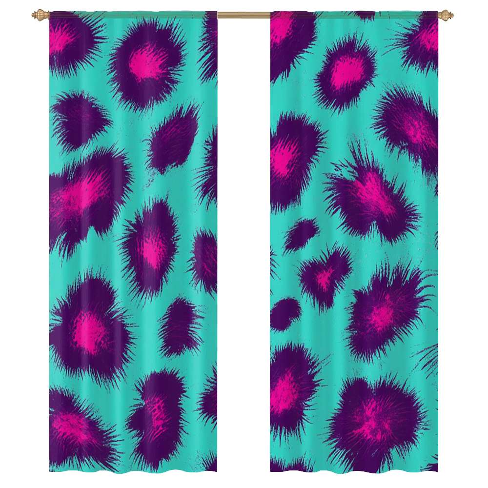 Aqua Pink Purple Animal Print Modern Tulle Window Curtains for Living ...