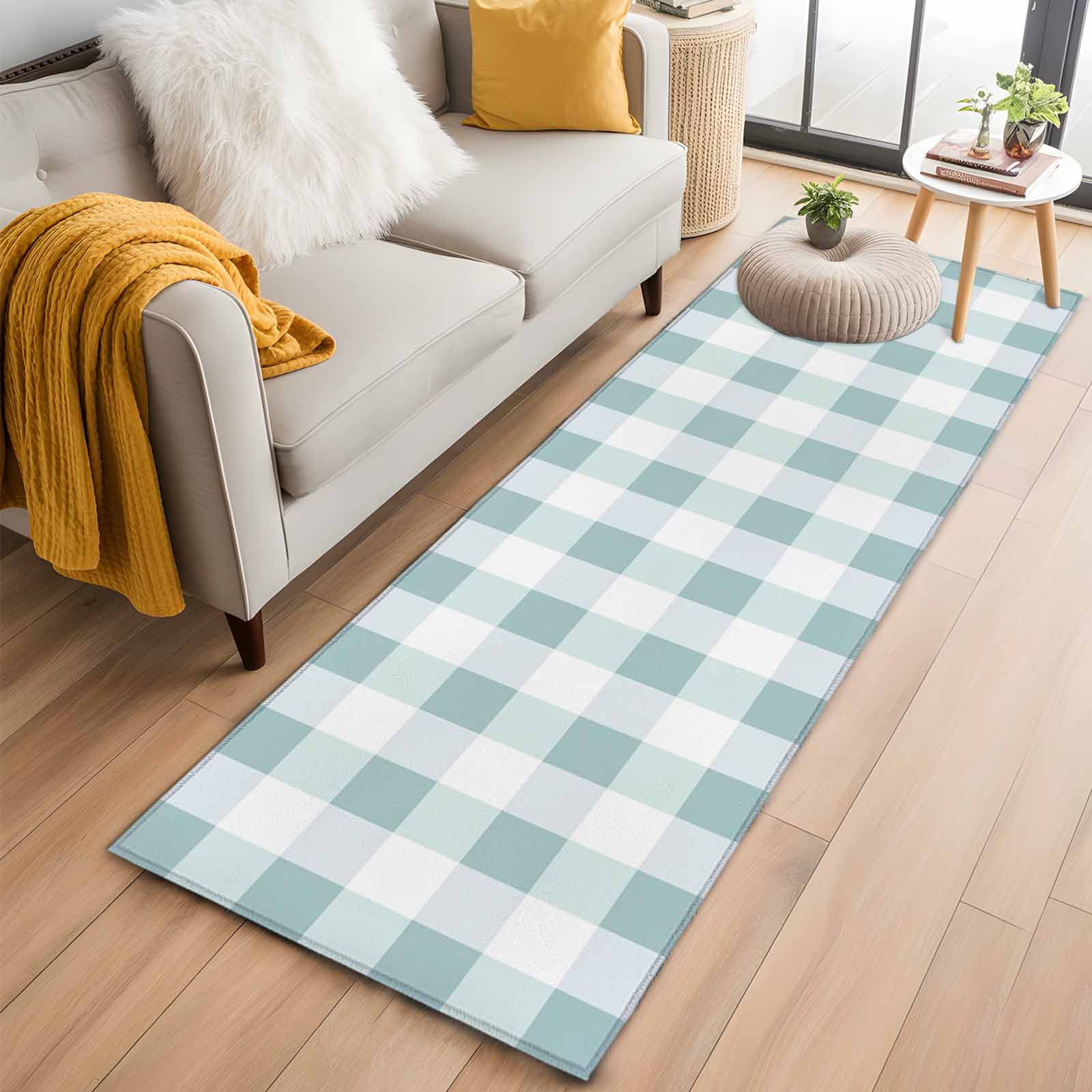 Aqua Plaid Kitchen Runner Rug 2x6 Washable Runners for Hallway Non Slip ...