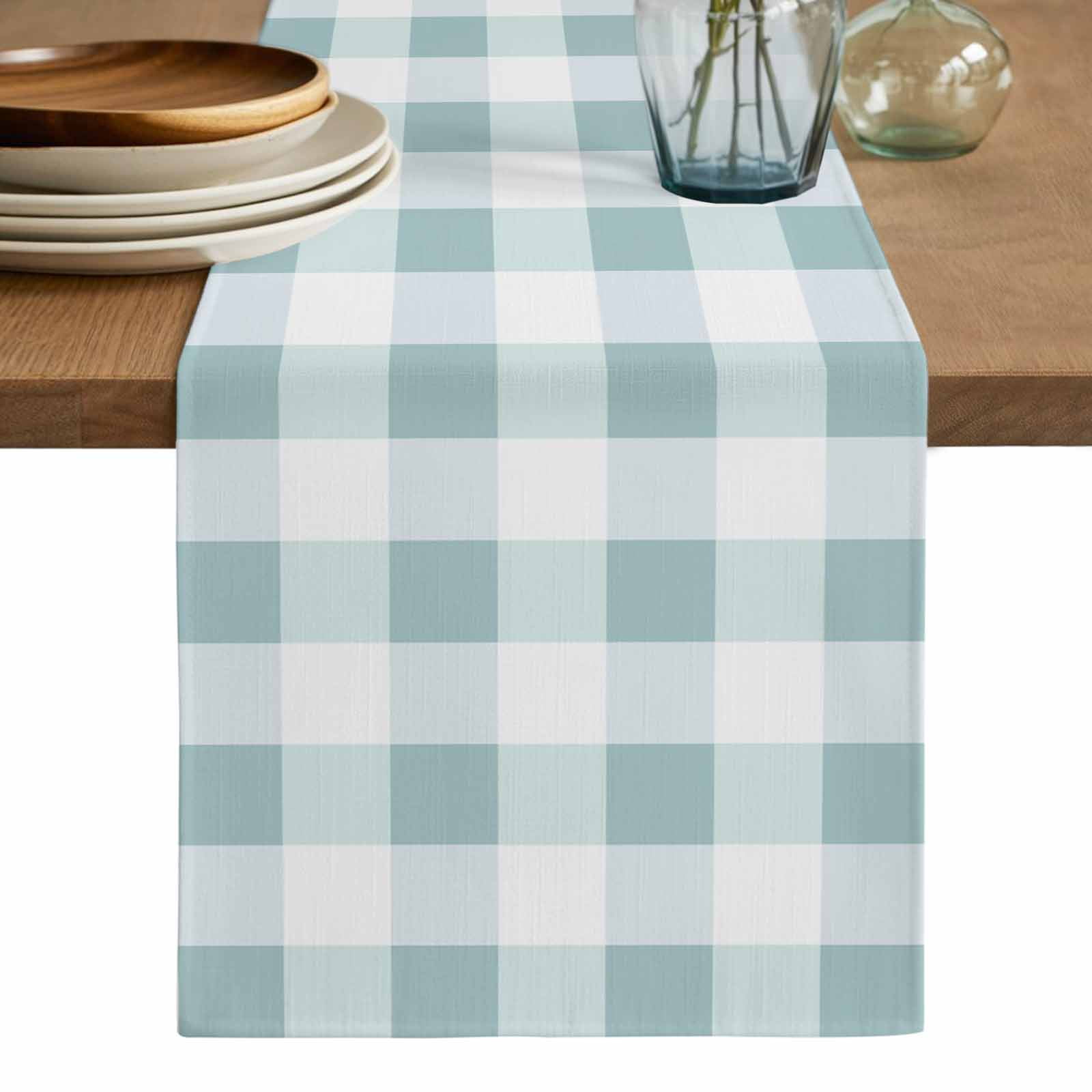 Aqua Plaid Table Runner, Spring Summer Farmhouse Buffalo Checkered ...