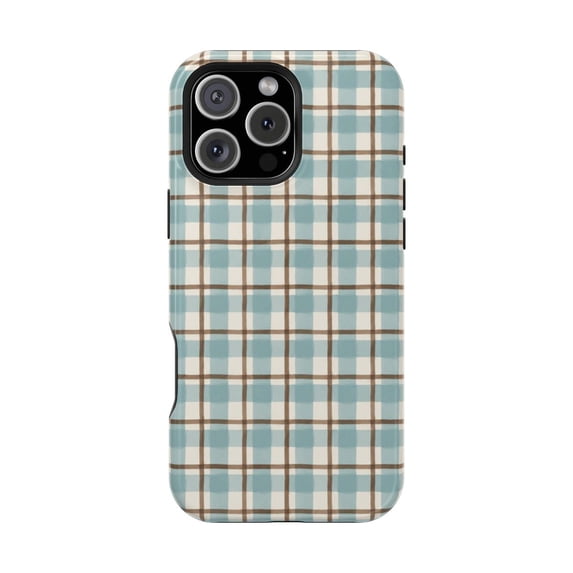 Aqua Plaid Tough Phone Case, Slim Dual Layer Shockproof Cover with ...