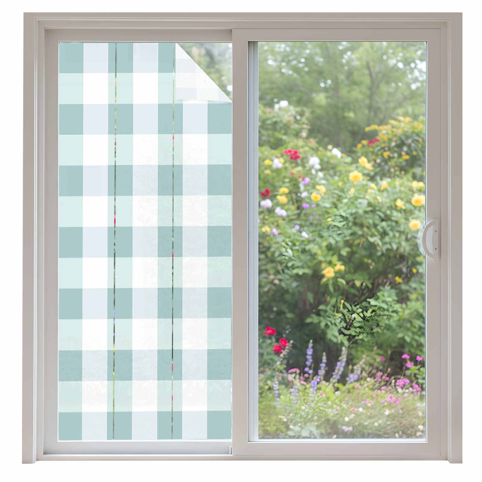 Aqua Plaid Window Privacy Film, Spring Summer Farmhouse Buffalo ...