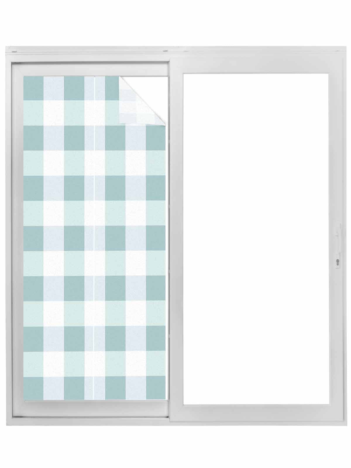 Aqua Plaid Window Privacy Film, Spring Summer Farmhouse Buffalo ...