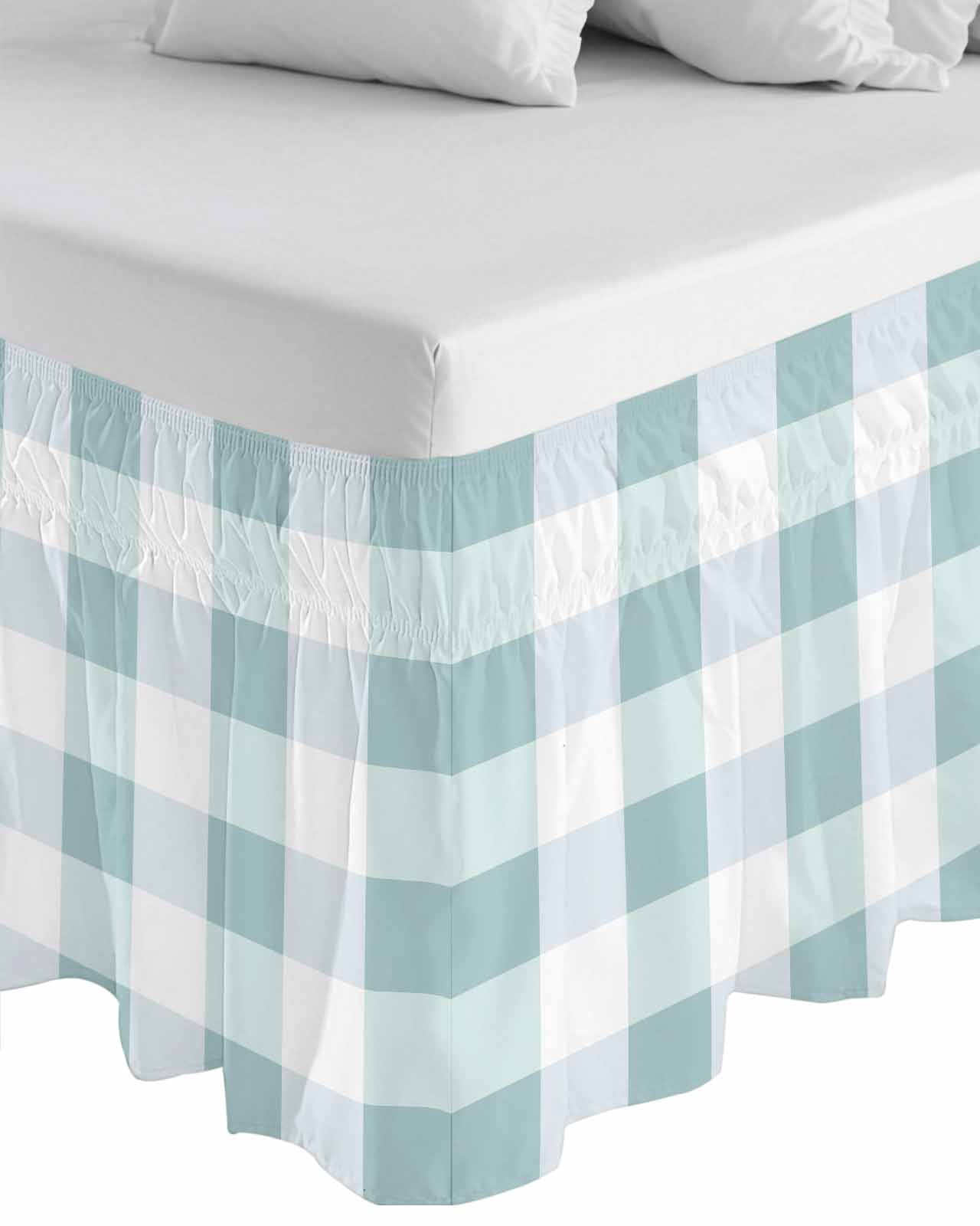 Aqua Plaid Wrap Around Bed Skirts for King Bed 16" Drop,Bed Skirt with ...