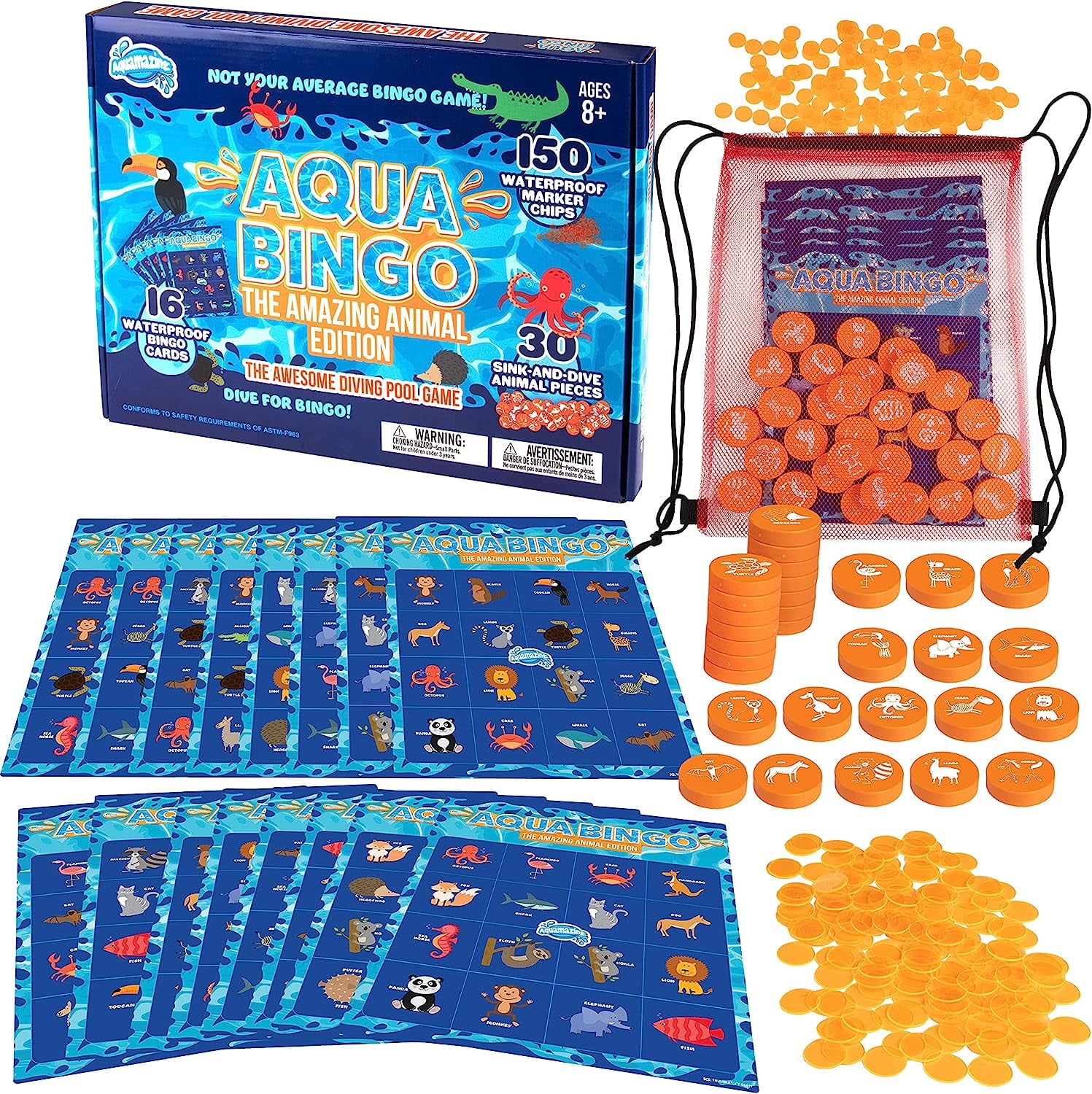 Aqua Pool Bingo Diving Game for Kids, Animal Edition- Dive for & Call ...
