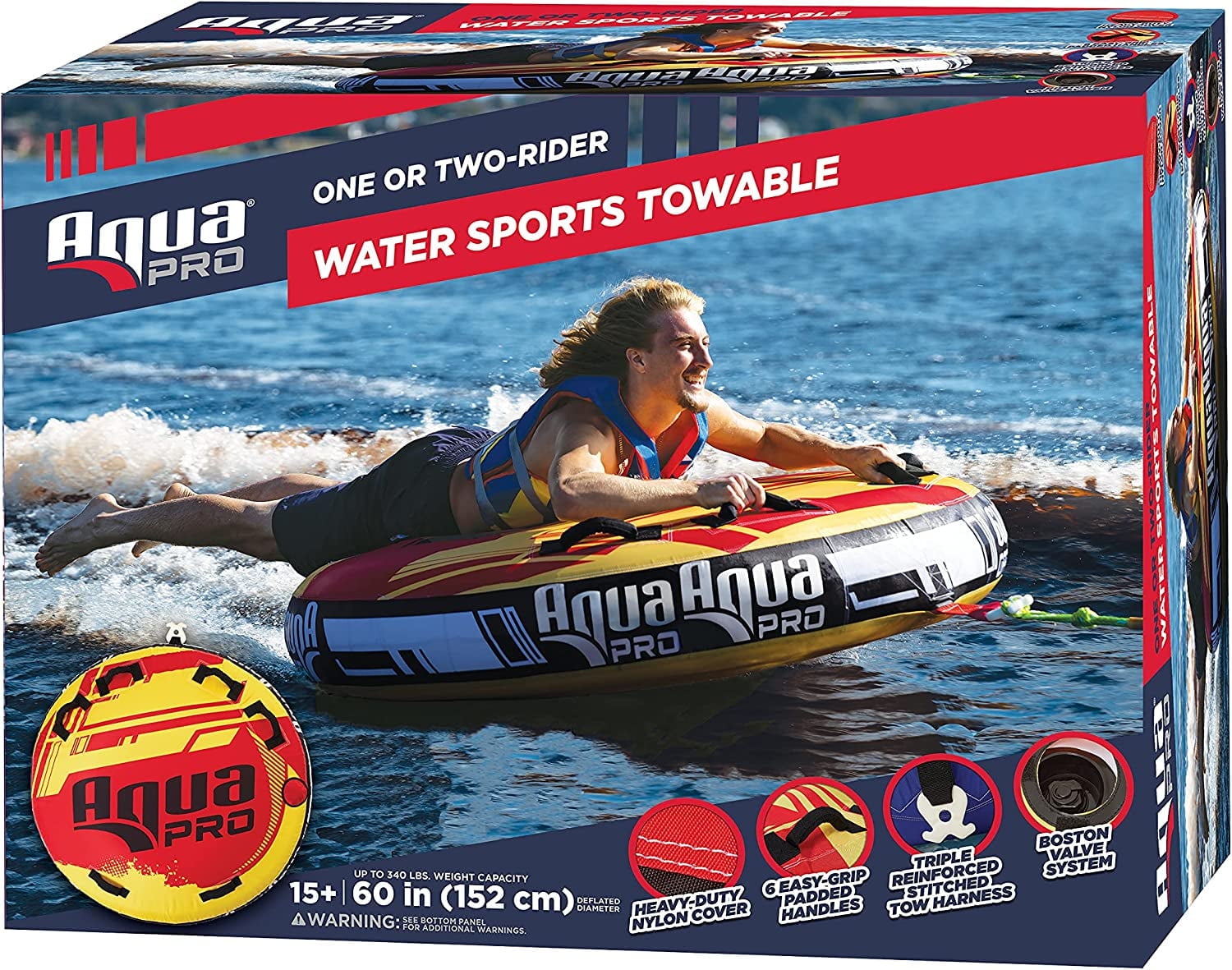 Aqua Pro Towable Tube for Water Sports – 1-2 Riders – Deck-Style ...