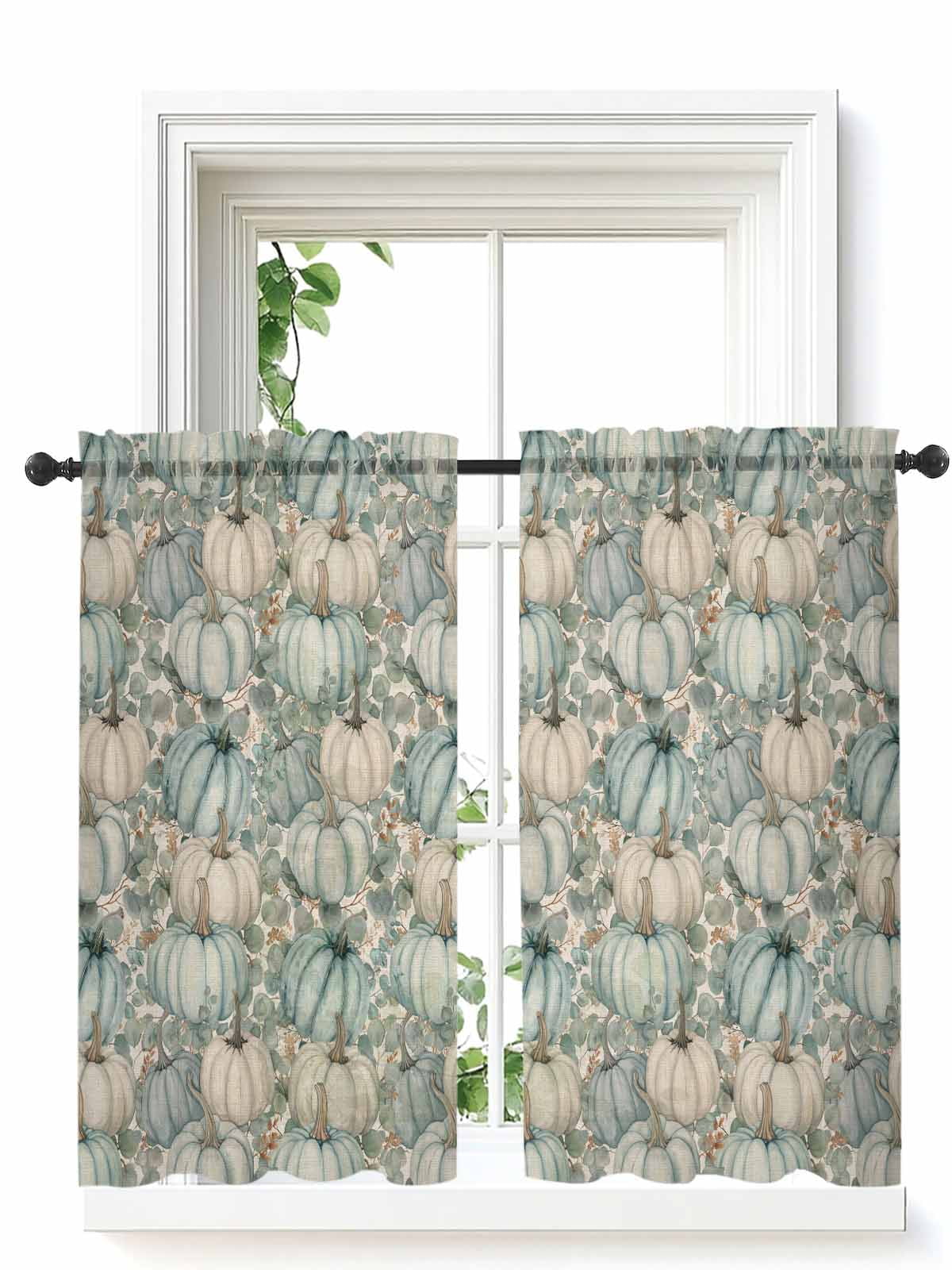 Aqua Pumpkins Fall Curtains 54 Inch Length,Sheer Curtains for Bedroom ...