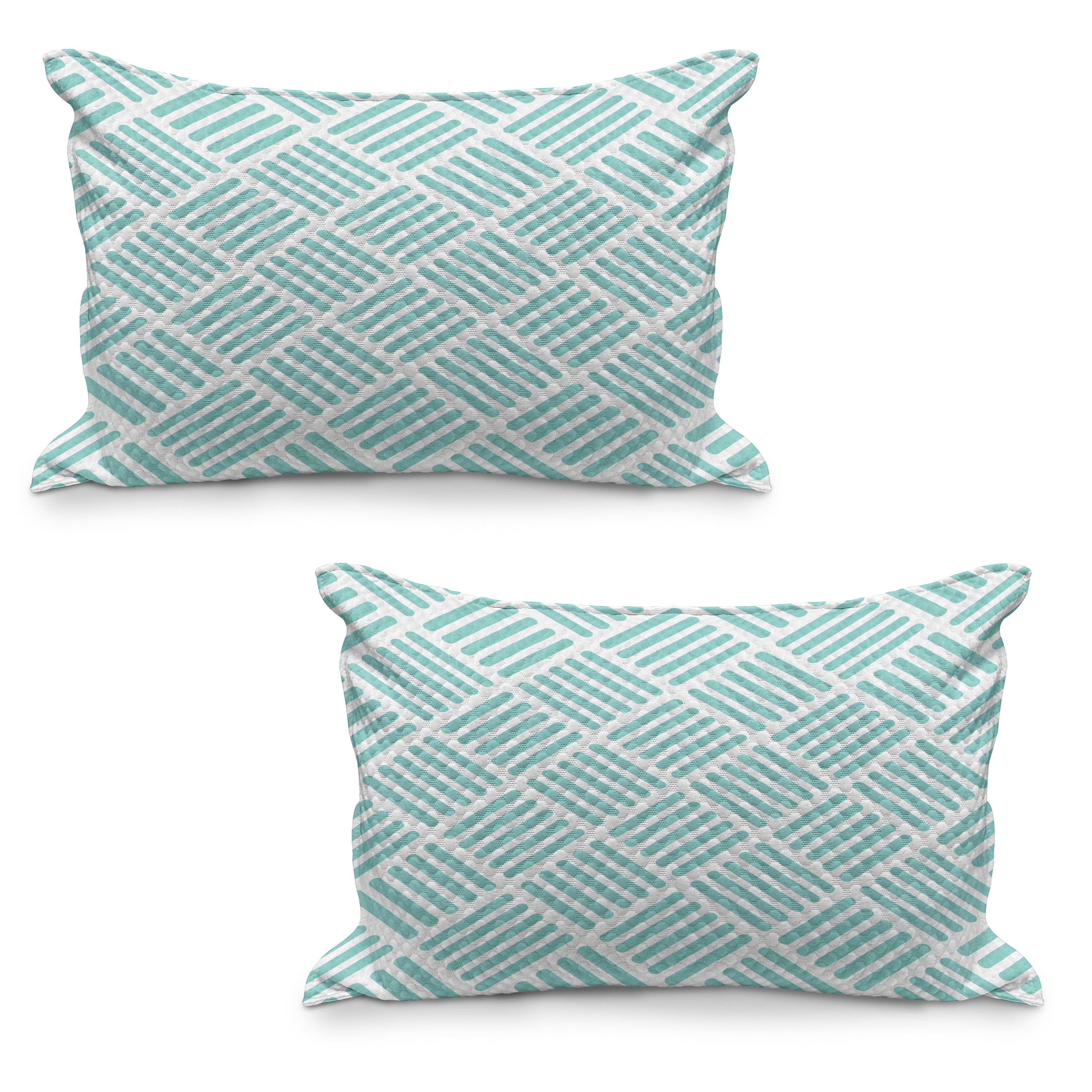 Aqua Quilted Pillowcover Set of 2, Diagonal Parallel Lines in Different ...
