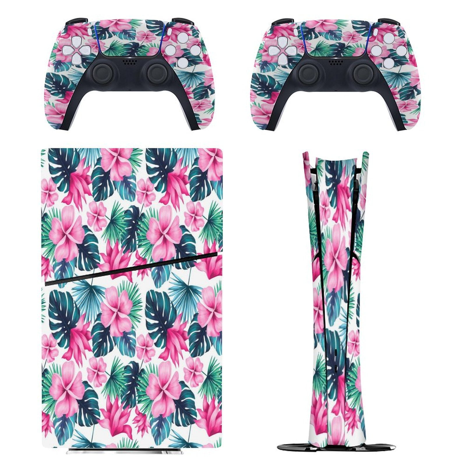 Aqua Red, Flowers, Summer, Green Leaves PS5/PS5 Slim Digital Disc Skin ...