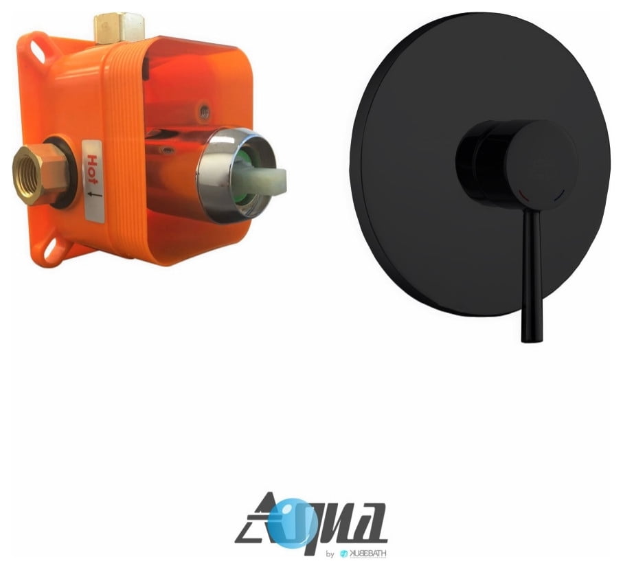 Aqua Rondo Matte Black 1-Way Rough-In Shower Valve,Cover Plate,Handle ...