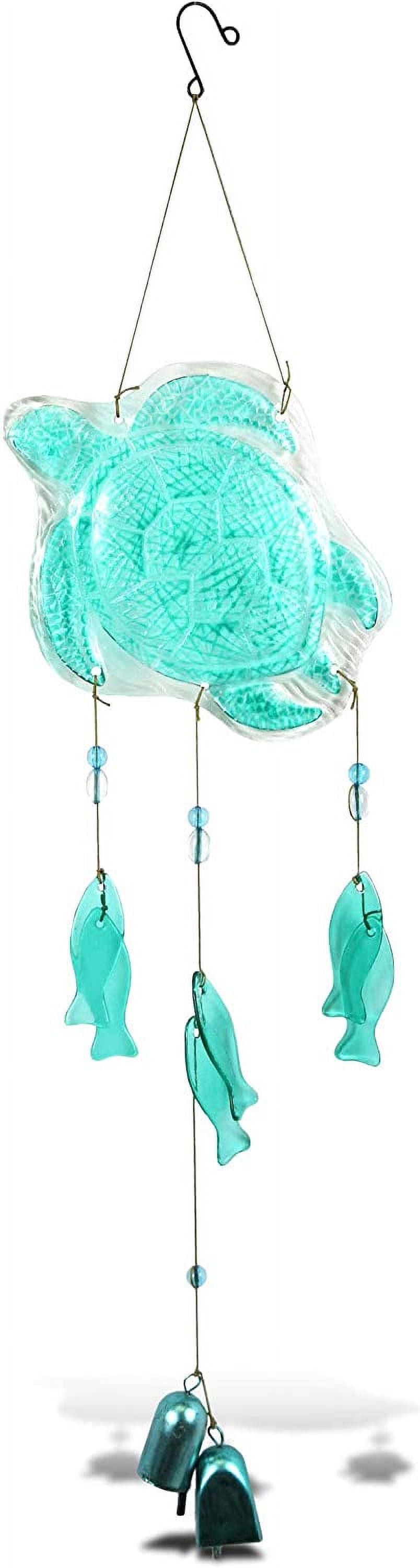 Aqua Sea Turtle Hanging Sea Glass Wind Chime 32.68 Inch, Nautical Glass ...