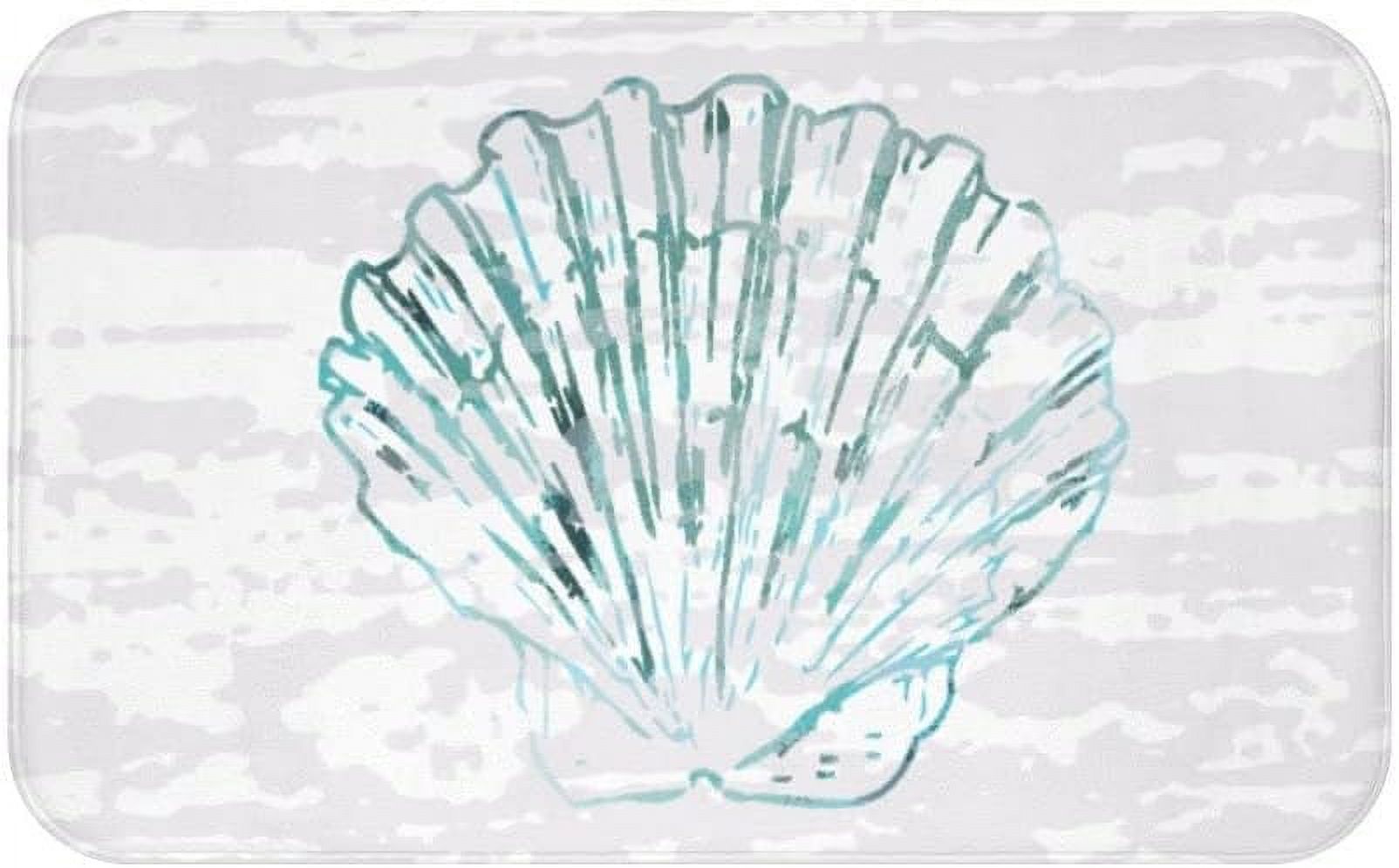 Aqua Seashell Bathmat for Beach Resort Bathroom, Teal Clam Shell Floor ...