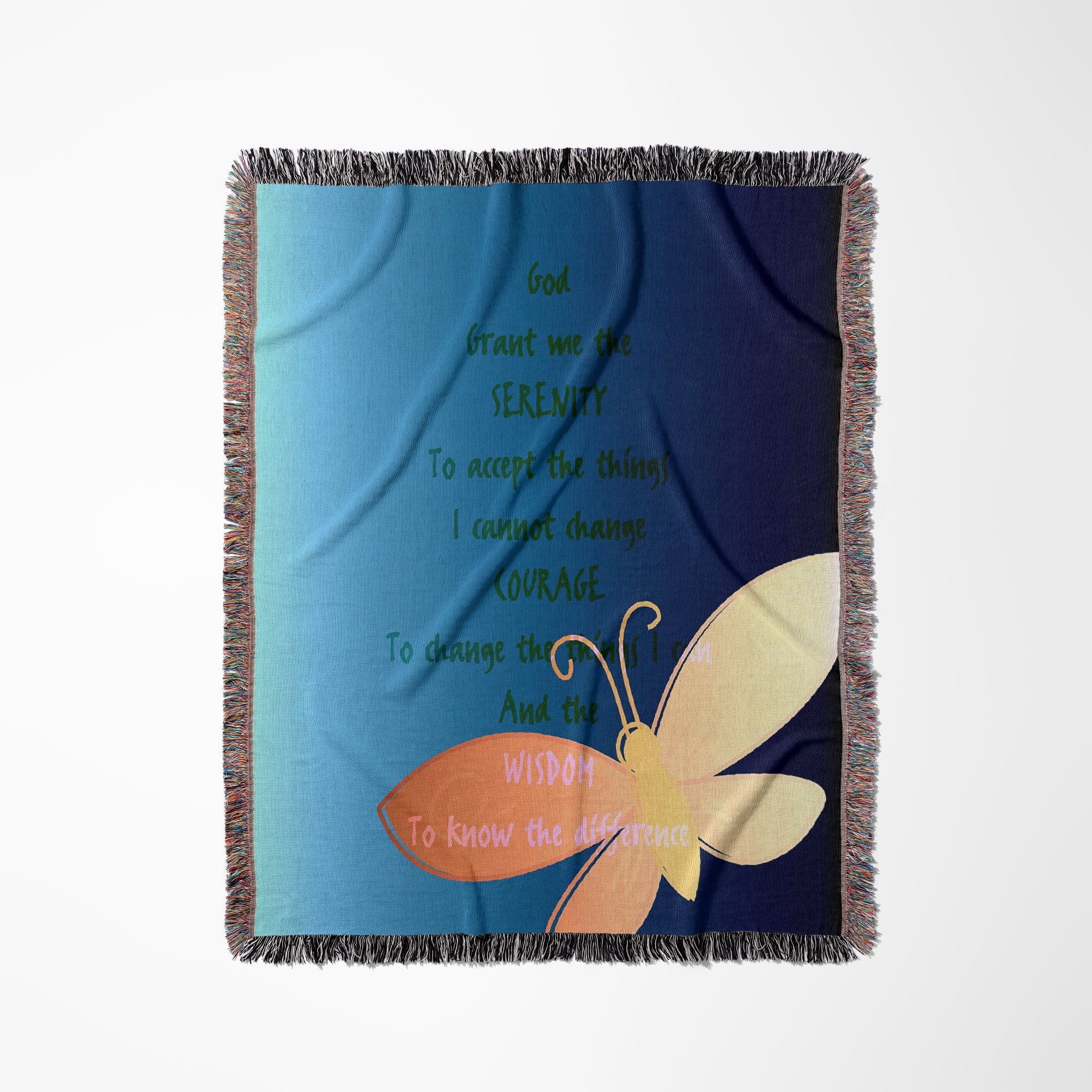 Aqua Serenity Prayer With Butterfly- Inspiraitonal Art, Woven Blanket ...