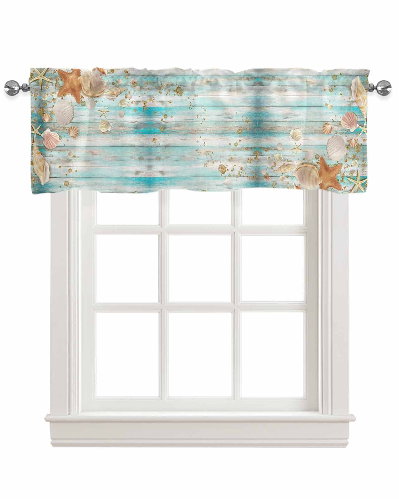 Aqua Shell Linen Curtain Valance for Bedroom/Bathroom/Kitchen/Office ...
