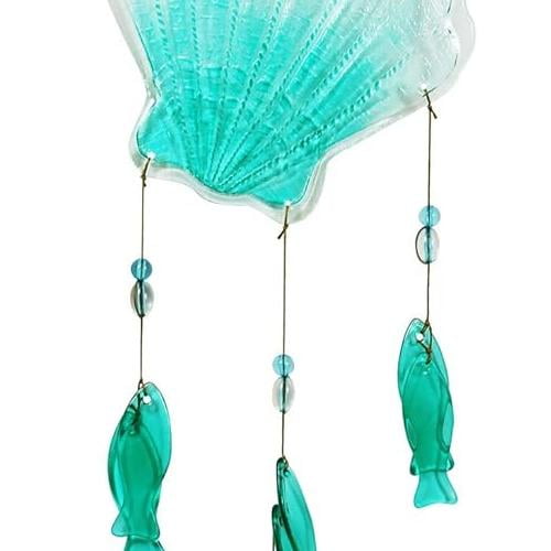 Aqua Shell Sea Glass Hanging Wind Chime 3268 Inch Nautical Glass Windchime Outdoor Decor For A