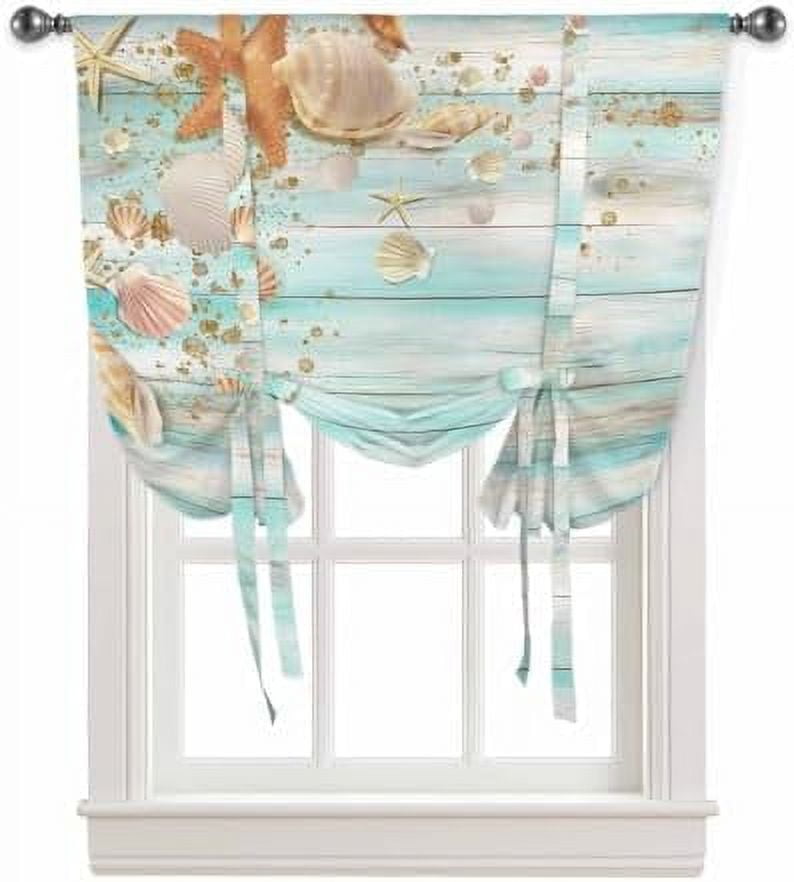 Aqua Shell Tie Up Curtains for Kitchen Bedroom Living Room Windows ...