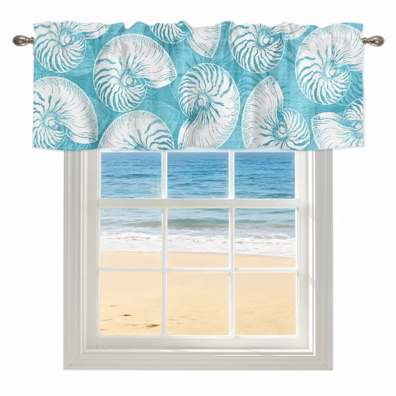 Aqua Shell Valances for Windows, Rod Pocket Kitchen Valance Curtains ...