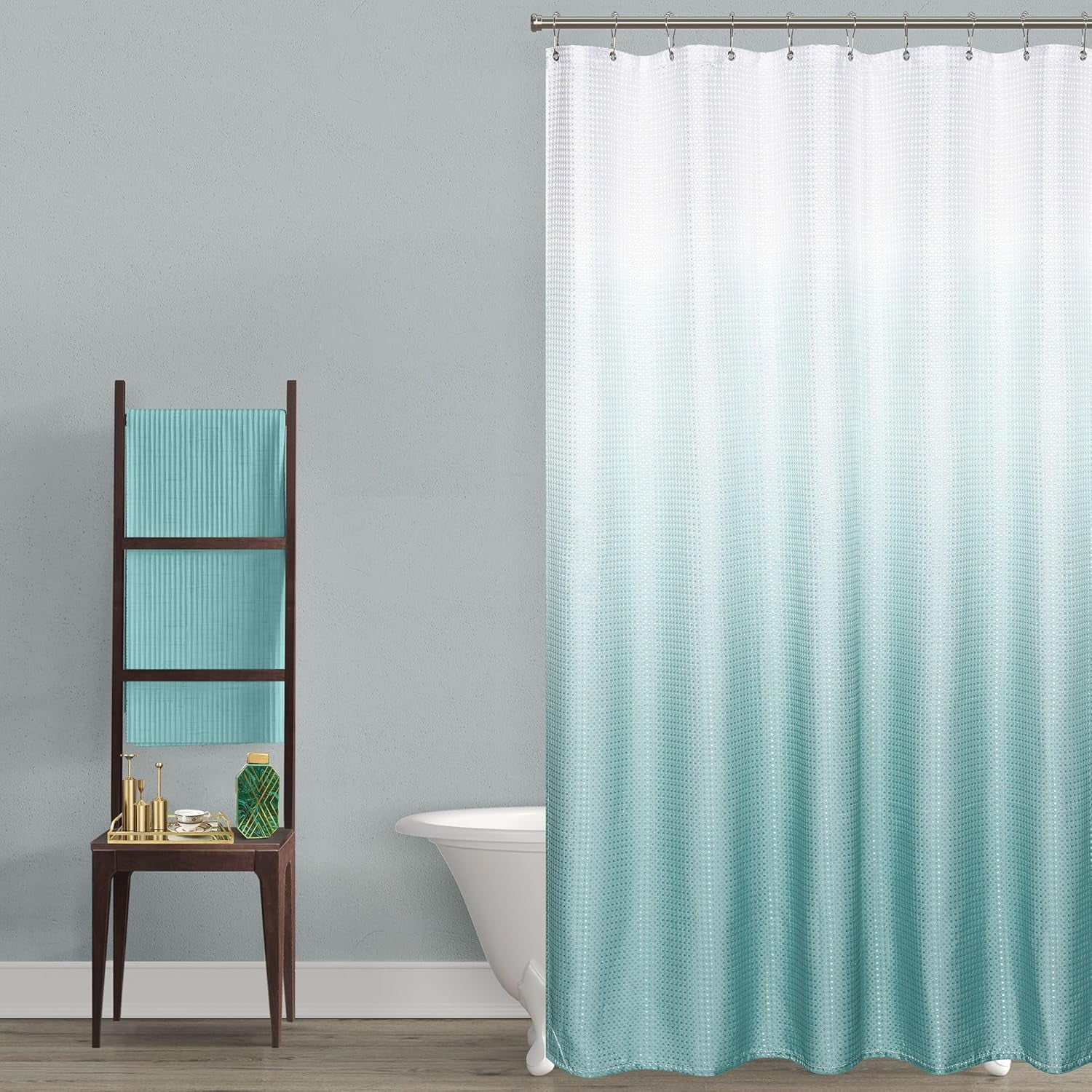 Aqua Shower Curtain,Coastal Theme Washable Fabric Cloth Beach Shower ...