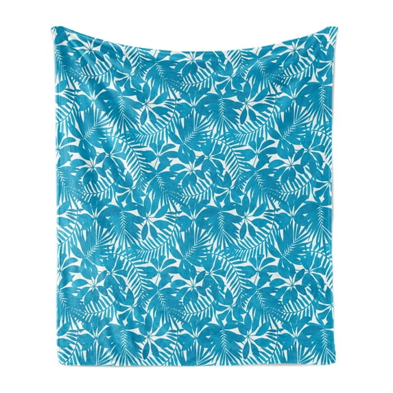 Aqua Soft Flannel Fleece Blanket, Tropical Tree Leaves Pattern Hawaiian ...