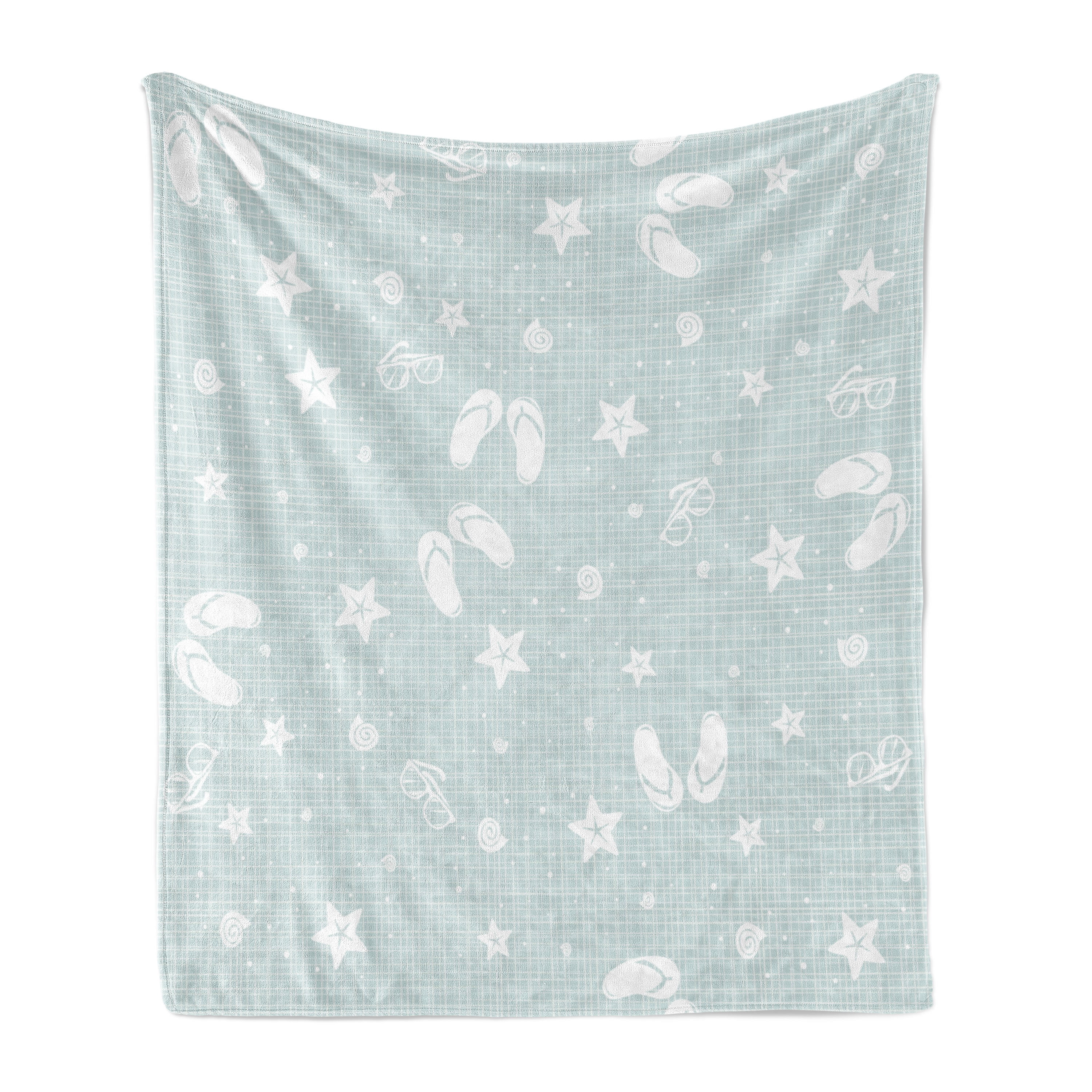 Aqua Soft Flannel Fleece Throw Blanket, Beach Theme Design Shells ...