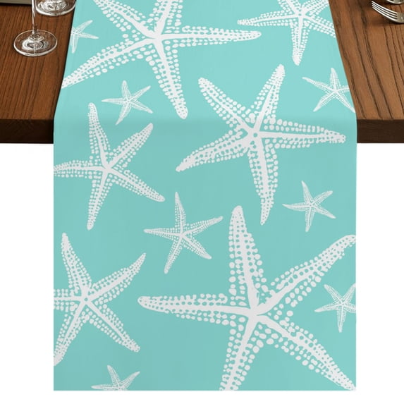 Aqua Starfish Burlap Cotton Table Runner 13x90 Inches Long, Summer ...