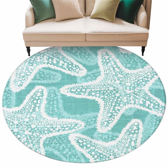 Aqua Starfish Round Living Room Rugs 8 ft, Coastal Summer Ocean Beach ...