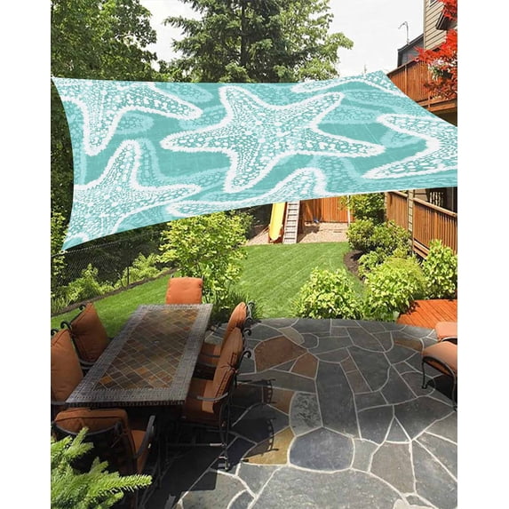 Aqua Starfish Sun Shade Sail 6.5'X10' Coastal Summer Ocean Beach ...
