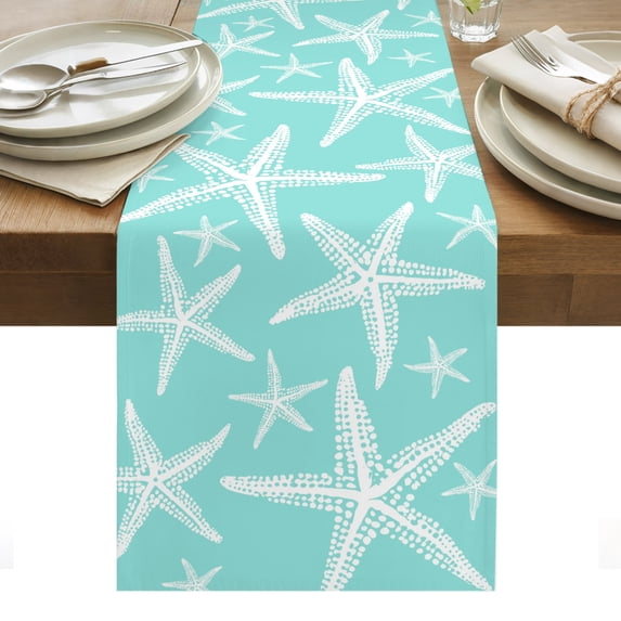 Aqua Starfish Table Runner Summer Coastal Nautical Ocean Classic ...
