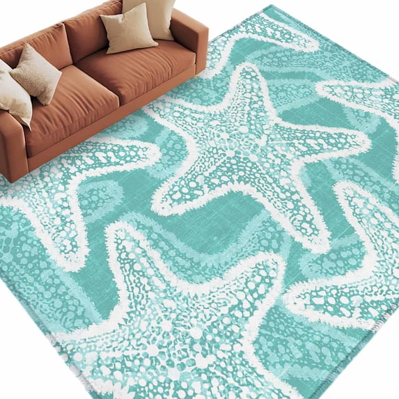 Aqua Starfish Washable Living Room Rugs 5'x8', Coastal Summer Ocean ...