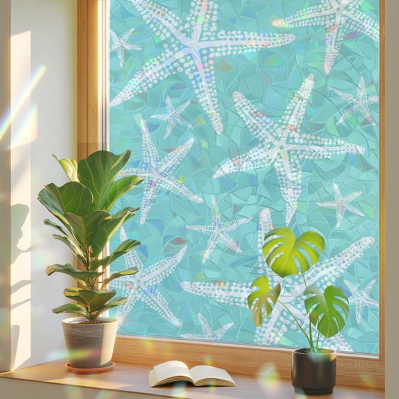Aqua Starfish Window Privacy Film Rainbow Static Cling Stain Glass ...