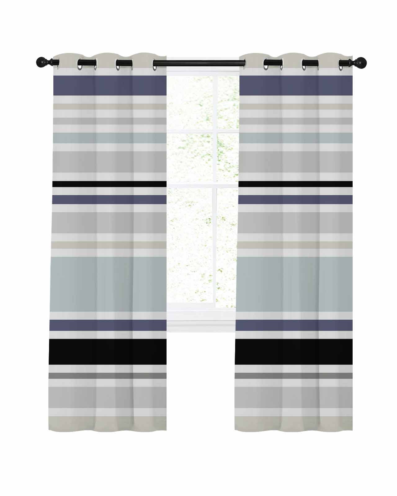 Aqua Stripe Blackout Curtains, Light Blocking Print Window Curtains ...