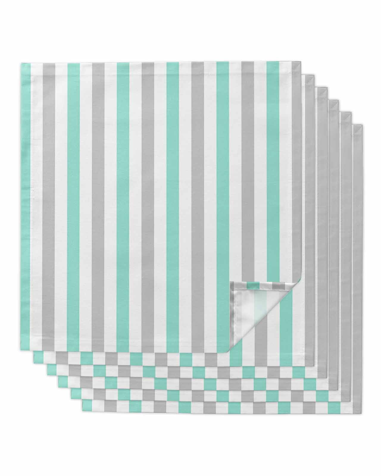 Aqua Stripe Cloth Napkins Set of 6 Reusable Dinner Napkins, Geometric ...