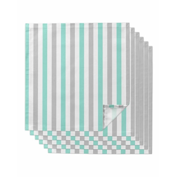 Aqua Stripe Cloth Napkins Set of 6 Reusable Dinner Napkins, Geometric ...