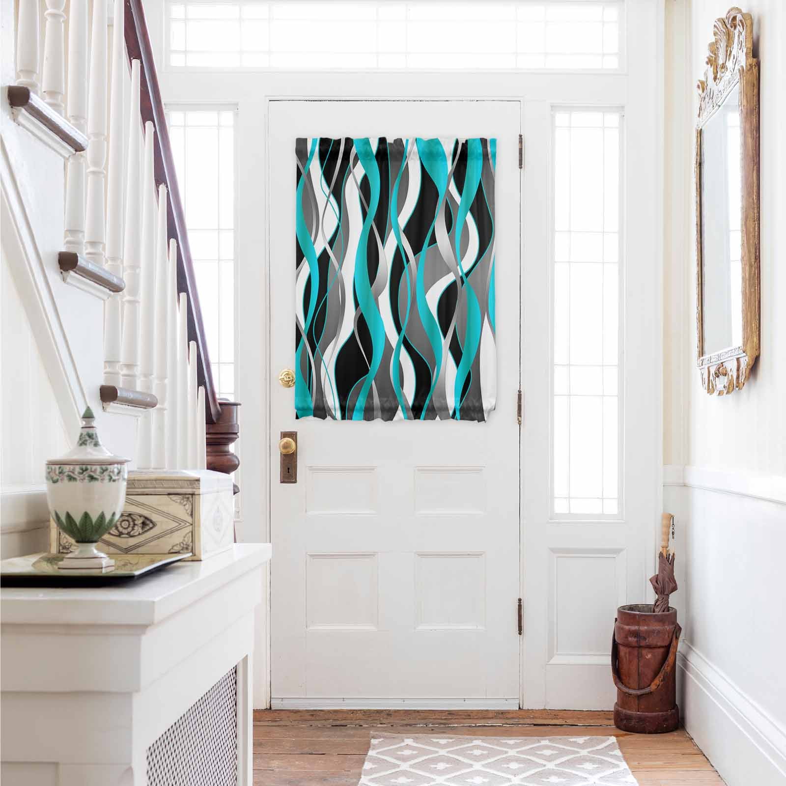 Aqua Stripe Door Curtains for Door Window, French Sidelight Front Back ...